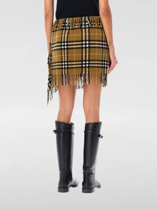 Burberry Checkered Skirt With Fringe Detail - Mustard