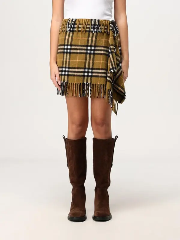 Burberry Checkered Skirt With Fringe Detail - Mustard