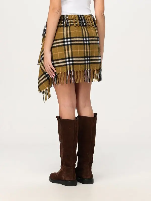 Burberry Checkered Skirt With Fringe Detail - Mustard