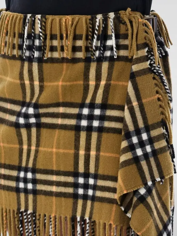 Burberry Checkered Skirt With Fringe Detail - Mustard