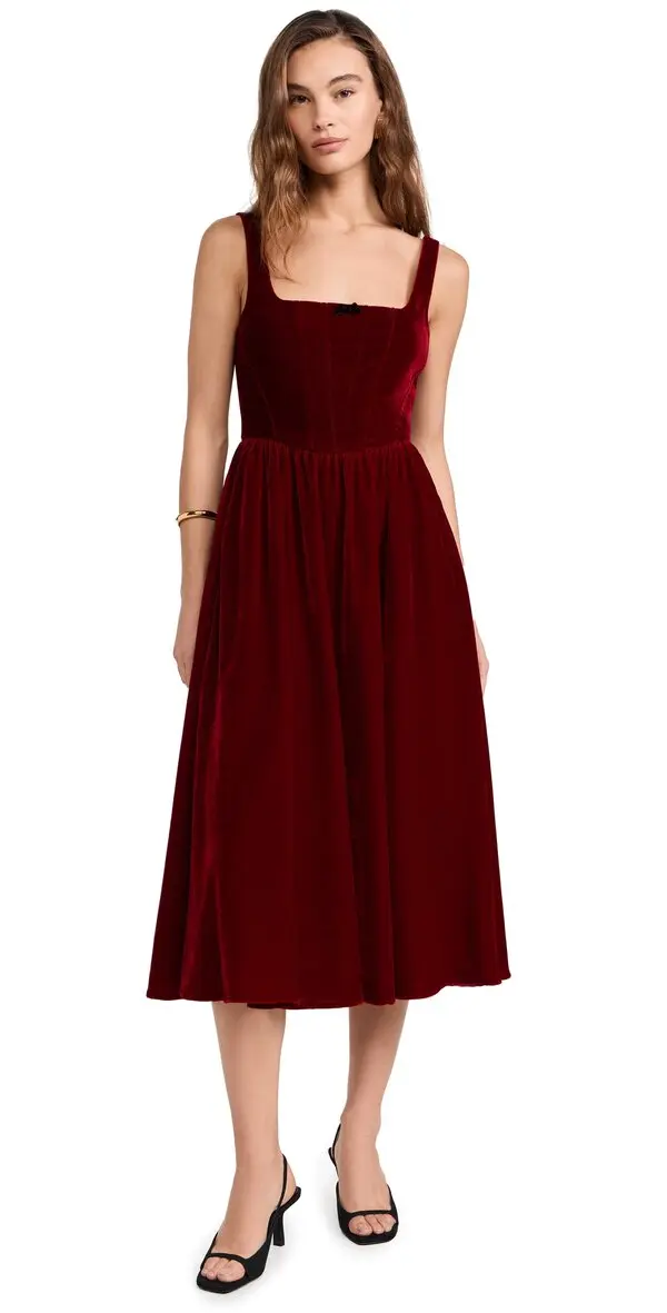 knee length dresses for ladies Rooftop Soiree Velvet Midi Dress in Red L / Red main image 1