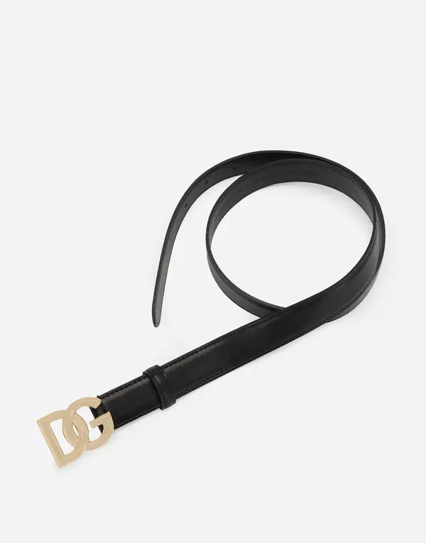 Dolce & Gabbana Calfskin Belt With Dg Logo - Black