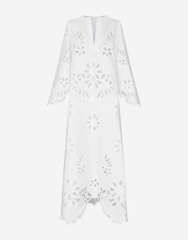 Dolce & Gabbana Long Cotton Caftan With Cut-out Detailing - White