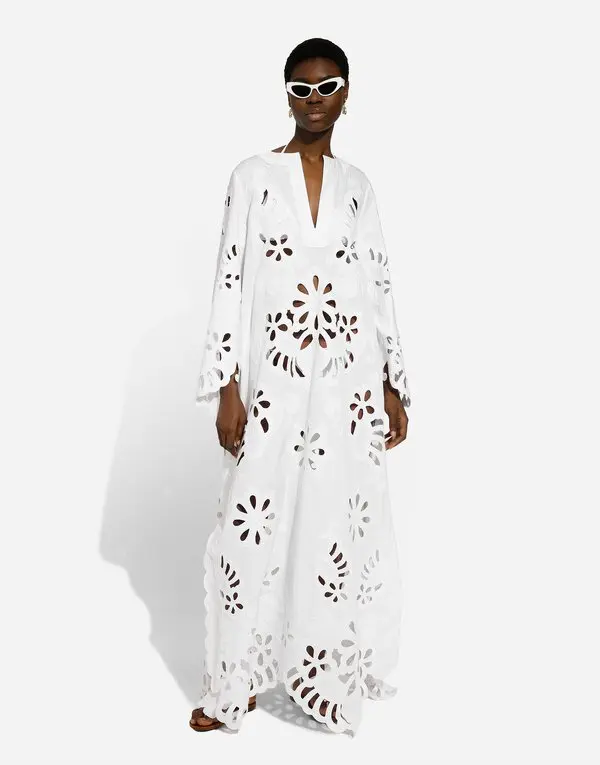 Dolce & Gabbana Long Cotton Caftan With Cut-out Detailing