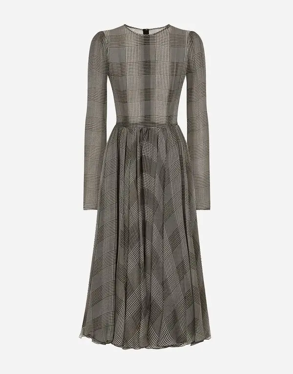 Dolce & Gabbana Chiffon Circle Skirt With Glen Plaid Print - Multicolor