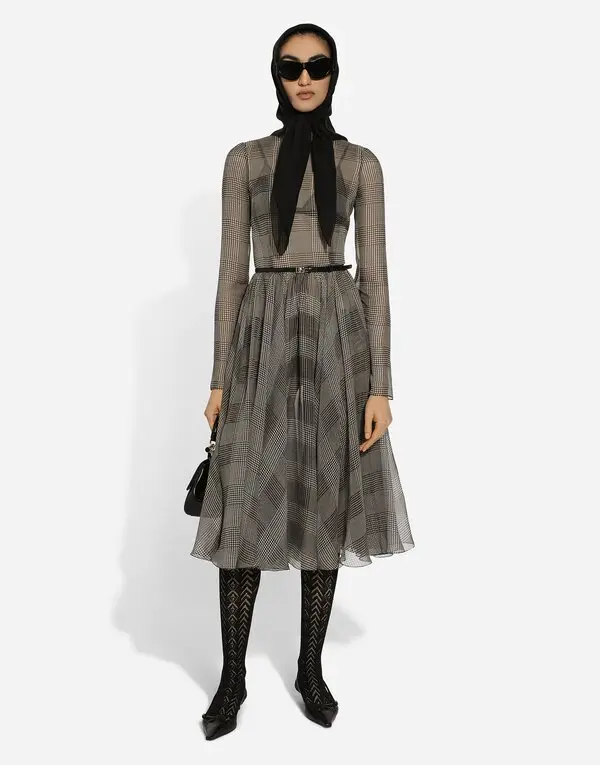 Dolce & Gabbana Chiffon Circle Skirt With Glen Plaid Print - Multicolor