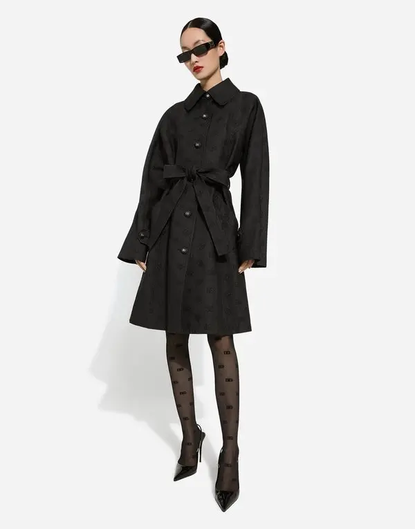 Dolce & Gabbana Quilted Jacquard Trench Coat With Dg Logo