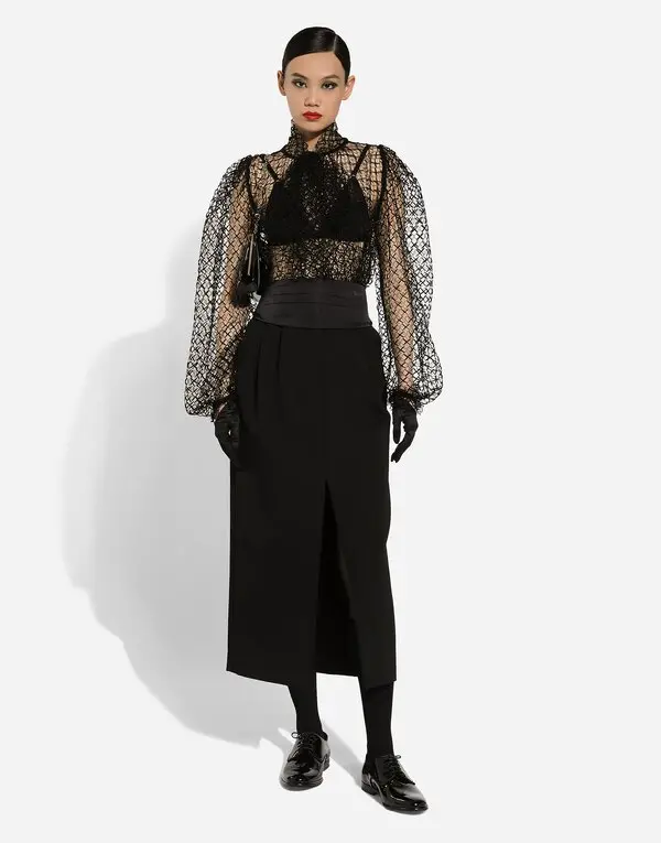 Dolce & Gabbana Mesh Pussy-bow Blouse