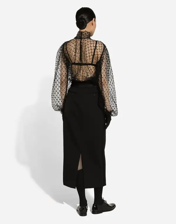 Dolce & Gabbana Mesh Pussy-bow Blouse