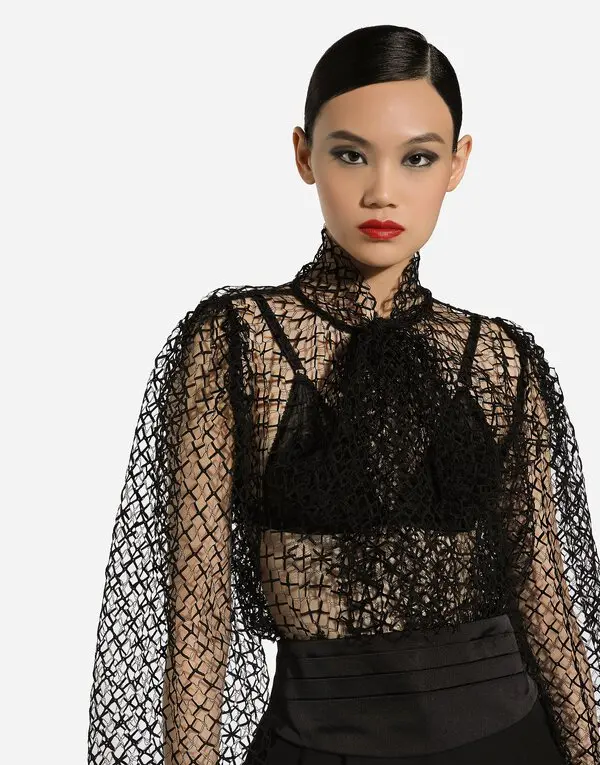 Dolce & Gabbana Mesh Pussy-bow Blouse