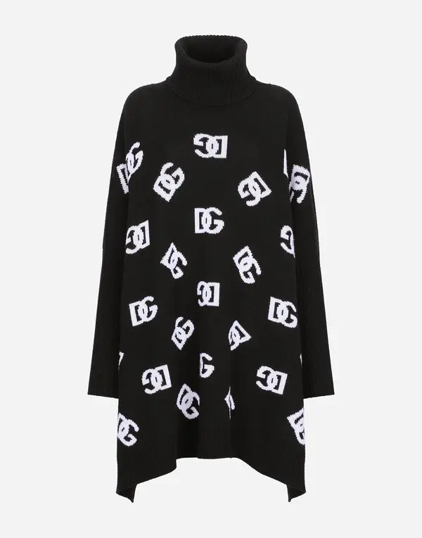 Dolce & Gabbana Wool Poncho With Jacquard Dg Logo