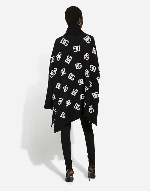 Dolce & Gabbana Wool Poncho With Jacquard Dg Logo