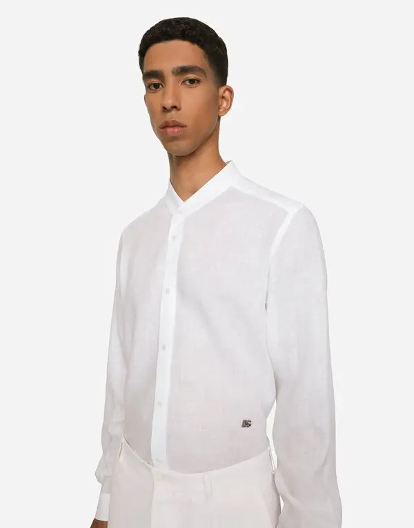 Dolce & Gabbana Linen Martini-Fit Shirt With Dg Hardware - White |  Editorialist