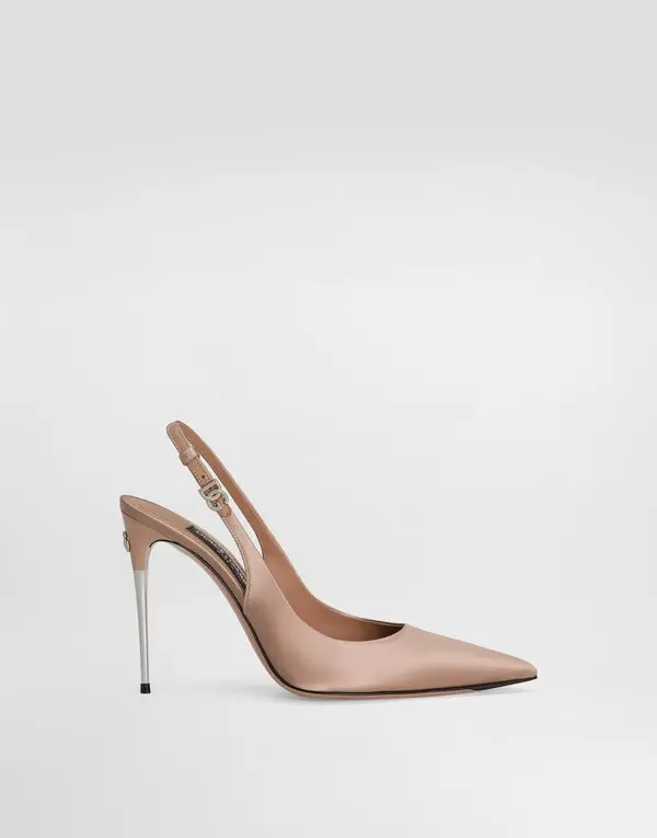 Dolce & Gabbana Satin Slingbacks With Dg Logo - Beige