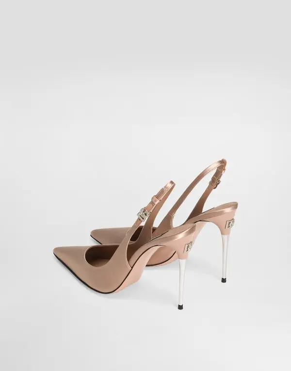 Dolce & Gabbana Satin Slingbacks With Dg Logo - Beige