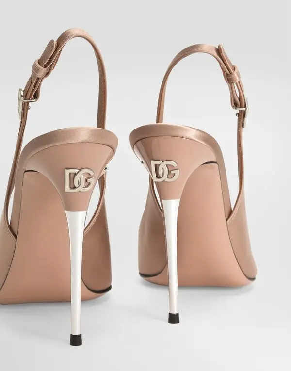 Dolce & Gabbana Satin Slingbacks With Dg Logo - Beige