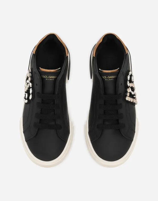 Dolce & Gabbana Calfskin Portofino Vintage Low-top Sneakers With Dg Logo - Multicolor