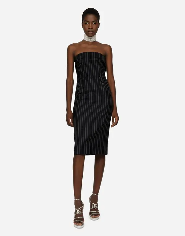 midi dress woolen Dolce & Gabbana Woolen Fabric Pinstripe Midi Dress - Multicolored