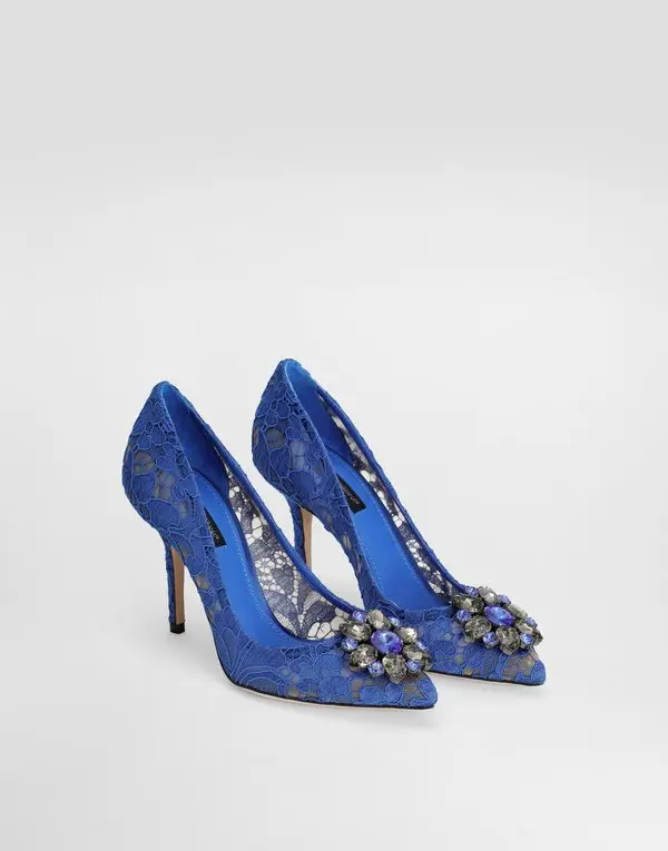 Dolce & Gabbana Bellucci Lace Pumps With Brooch - Blue