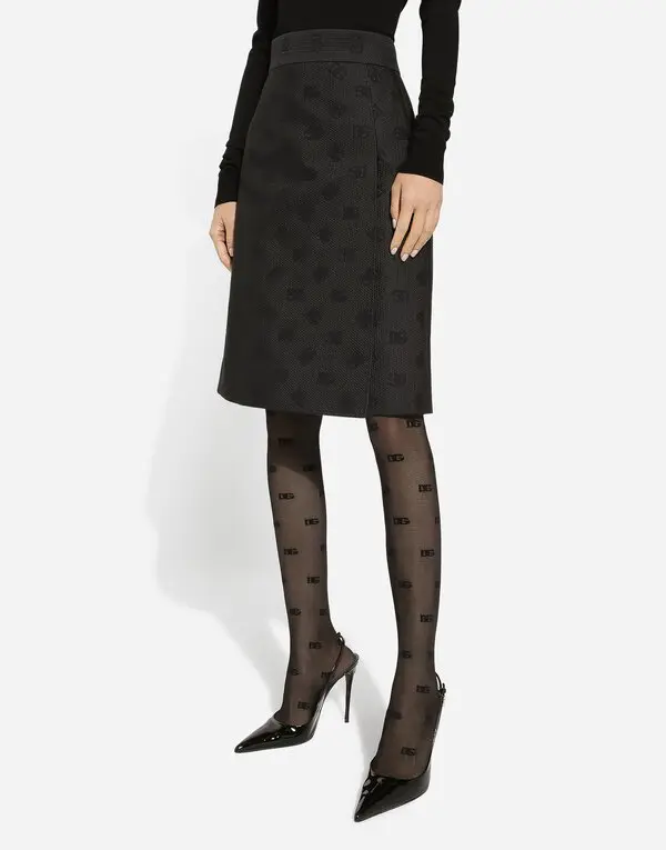 Dolce & Gabbana Quilted Jacquard Midi Skirt With Dg Logo