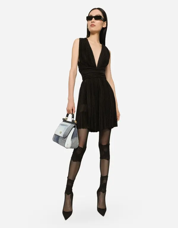 Dolce & Gabbana Short Pleated Lurex Mesh Dress