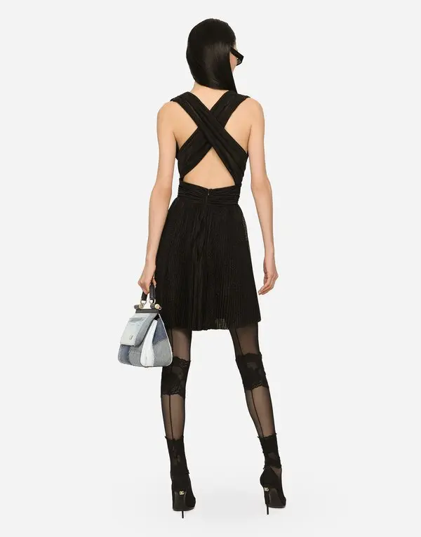 Dolce & Gabbana Short Pleated Lurex Mesh Dress