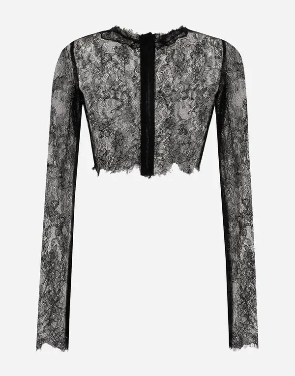 Dolce & Gabbana Long-sleeved Chantilly Lace Crop Top