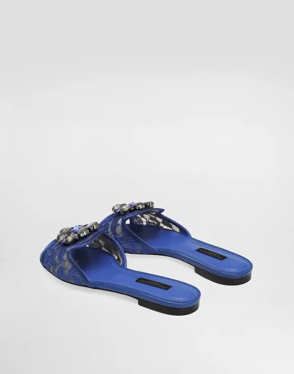 Dolce & Gabbana Bianca Lace Slippers With Crystals - Blue