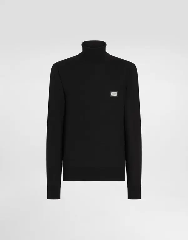 Dolce & Gabbana Wool Turtle-neck Sweater With Branded Tag - Black