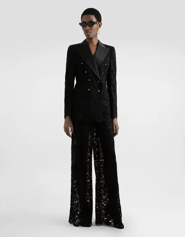 Dolce & Gabbana Branded Floral Cordonetto Lace Turlington-fit Jacket - Black