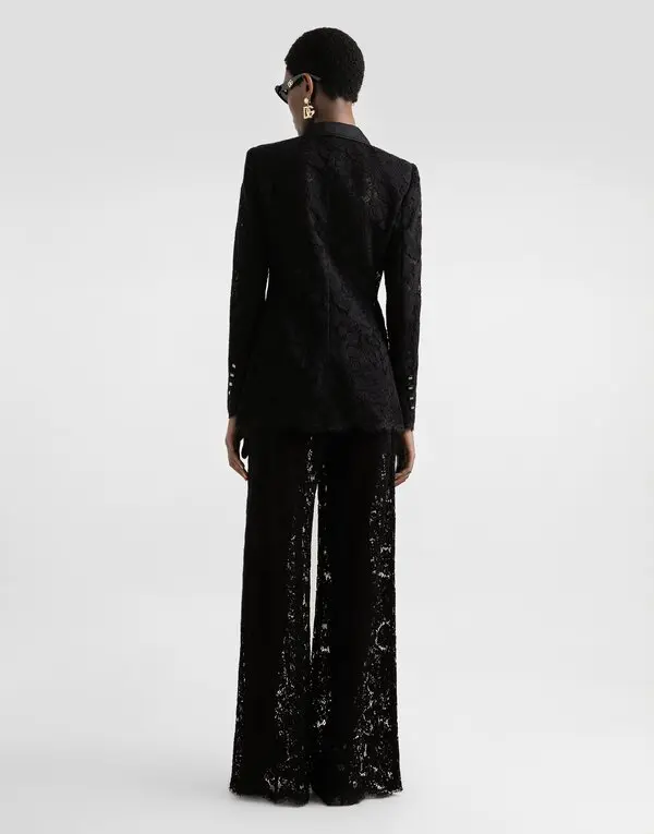 Dolce & Gabbana Branded Floral Cordonetto Lace Turlington-fit Jacket - Black
