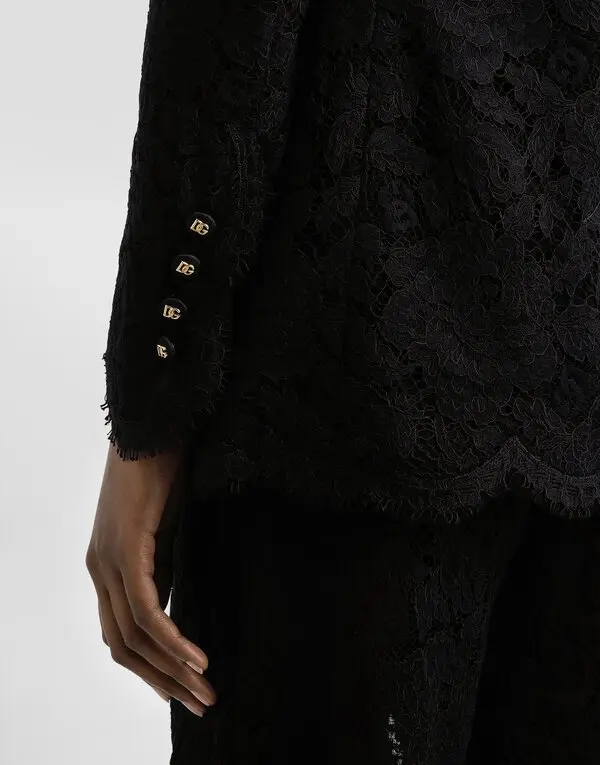 Dolce & Gabbana Branded Floral Cordonetto Lace Turlington-fit Jacket - Black