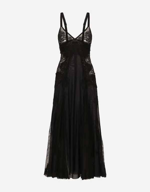 Dolce & Gabbana Tulle Midi Slip Dress With Lace Inserts