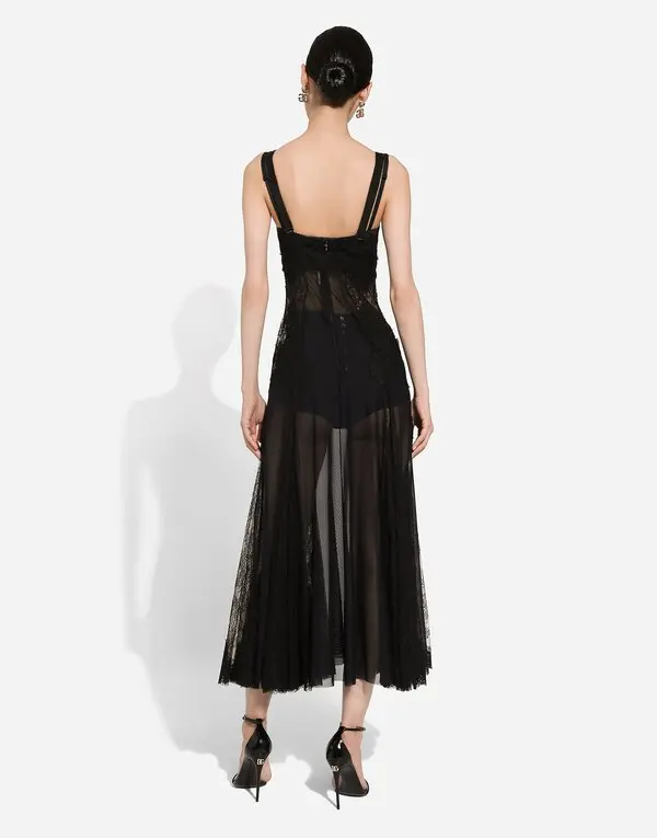 Dolce & Gabbana Tulle Midi Slip Dress With Lace Inserts