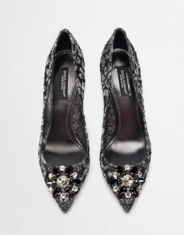 Dolce & Gabbana Lurex Lace Pumps With Brooch - Grey