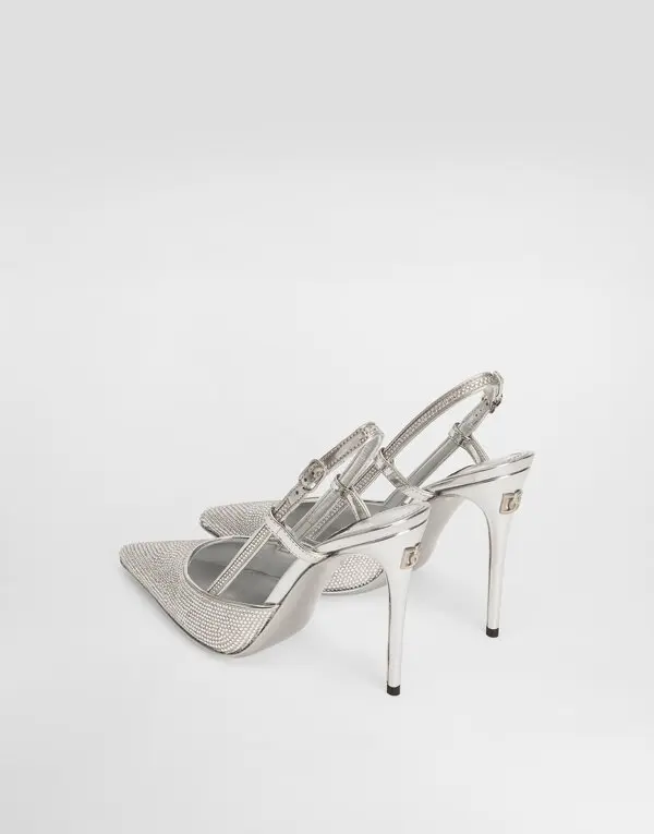 Dolce & Gabbana Satin Slingbacks With Rhinestones - Grey