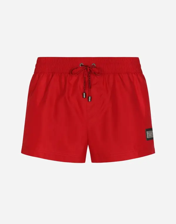 Dolce & Gabbana Short Swim Trunks With Branded Tag - Bordeaux