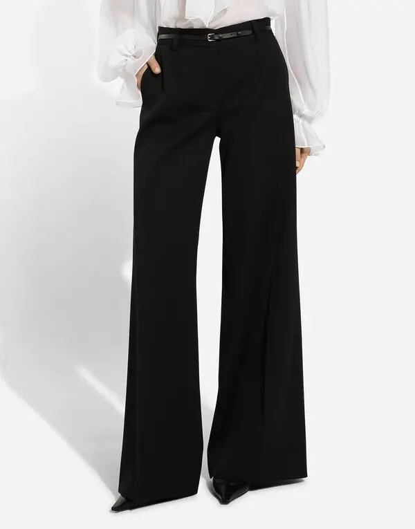 Dolce & Gabbana Flared Wool Gabardine Trousers - Black