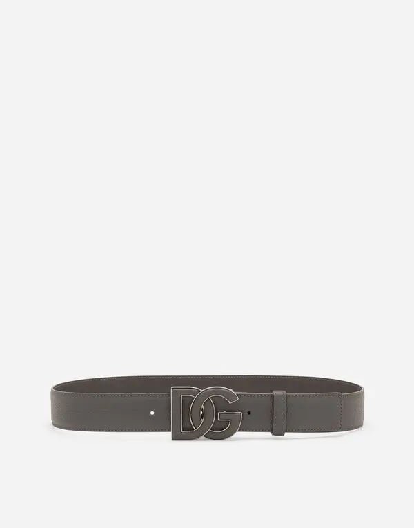 Dolce & Gabbana Deerskin-print Calfskin Belt With Logo - Grey
