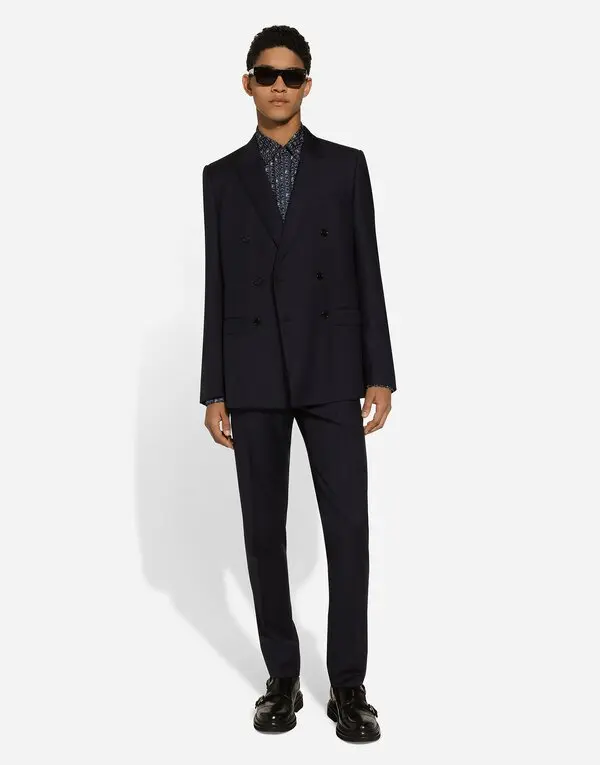 Dolce & Gabbana Silk Martini-fit Shirt With Tie Print - Blue