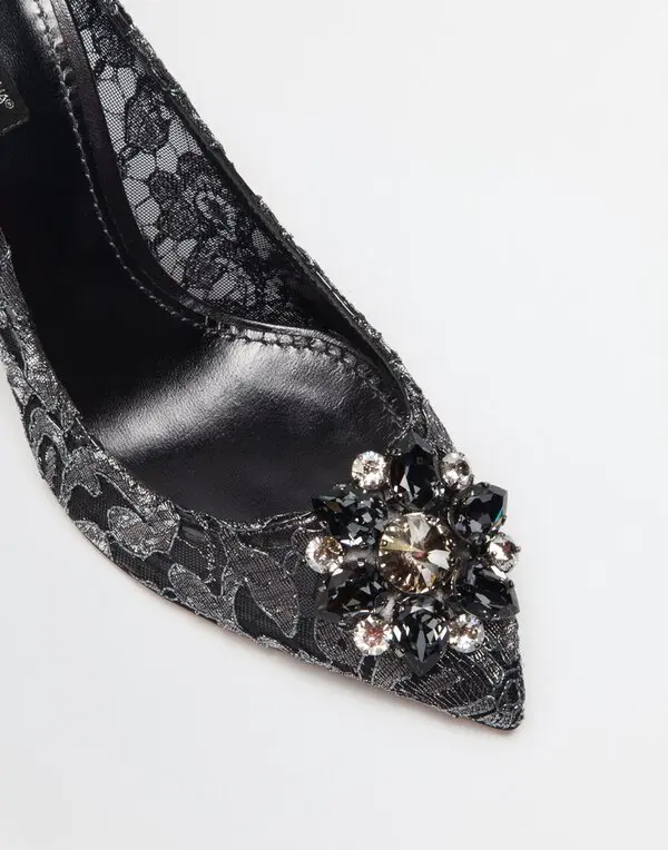 Dolce & Gabbana Bellucci Lurex Lace Pumps With Brooch - Grey