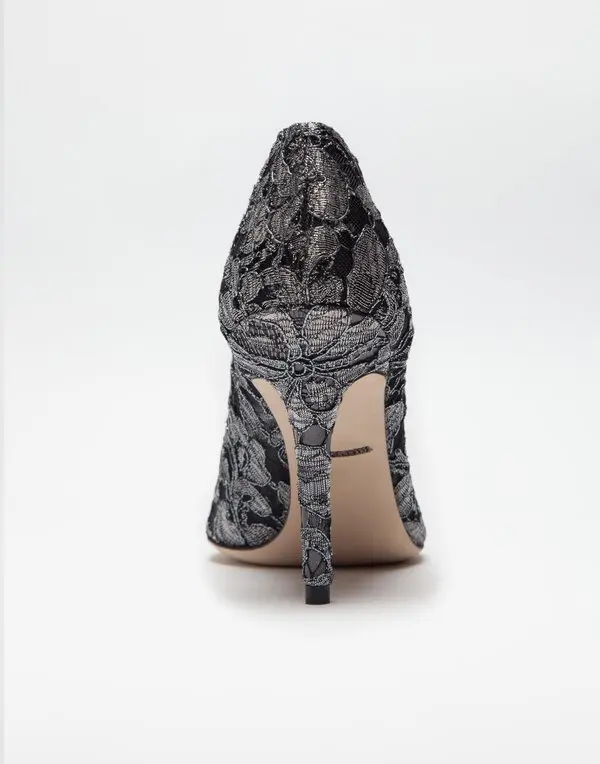 Dolce & Gabbana Bellucci Lurex Lace Pumps With Brooch - Grey