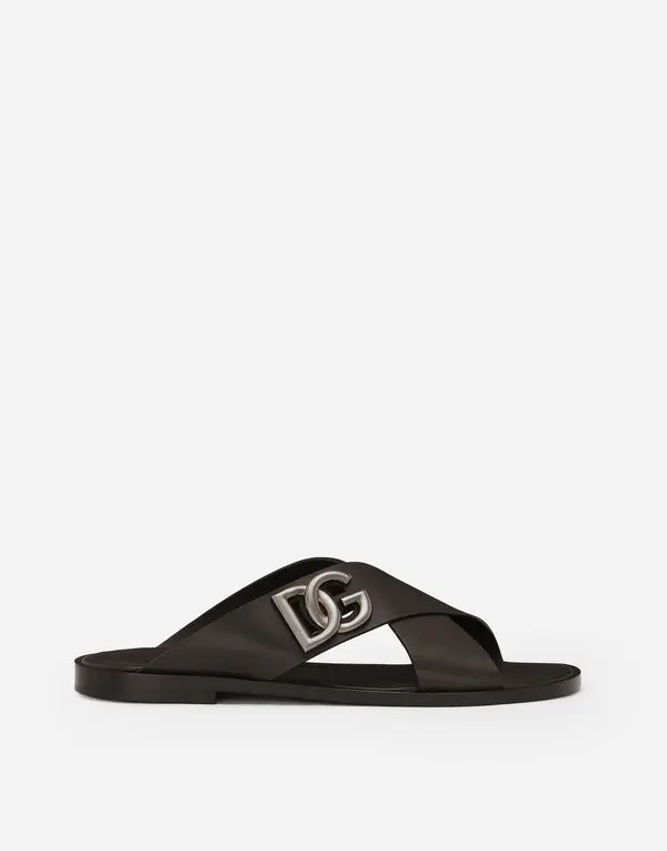 Dolce & Gabbana Calfskin Sandals With Dg Logo - Brown