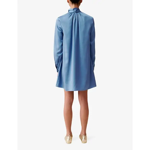 satin long sleeve tie waist mini dress B. Darlin Satin Long Sleeve Tie Waist Mini Homecoming Dress, Womens, 7, Navy