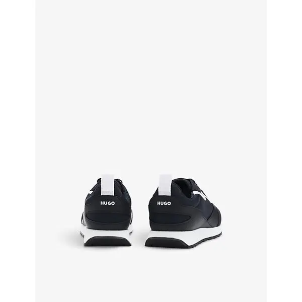 Hugo Logo-embossed Leather And Mesh Low-top Trainers - Dark Blue