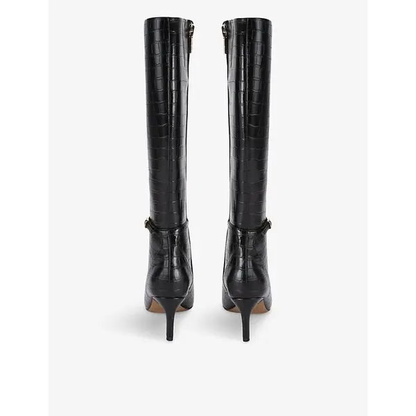Carvela Impress Strap-Embellished Knee-High Boots In Black 70