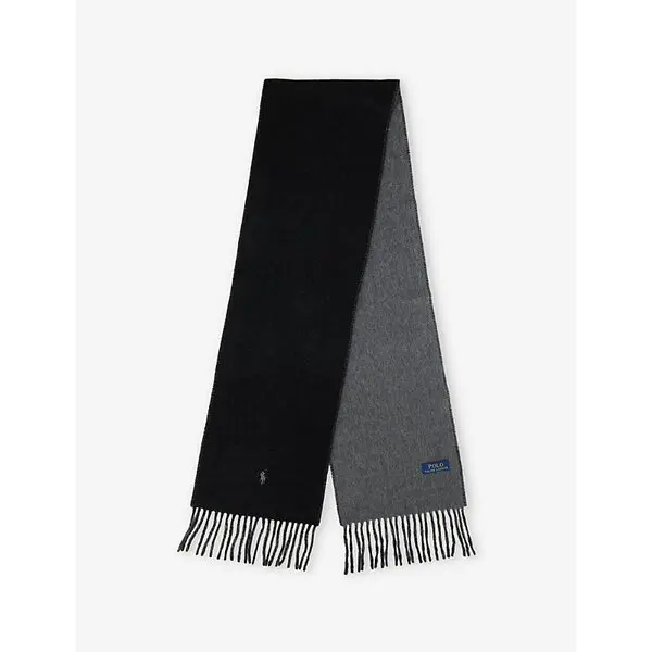 Polo Ralph Lauren Reversible Embroidered-pony Recycled Wool-blend Scarf - Blk/gry