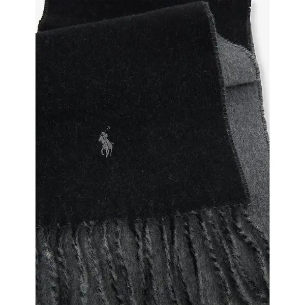 Polo Ralph Lauren Reversible Embroidered-pony Recycled Wool-blend Scarf