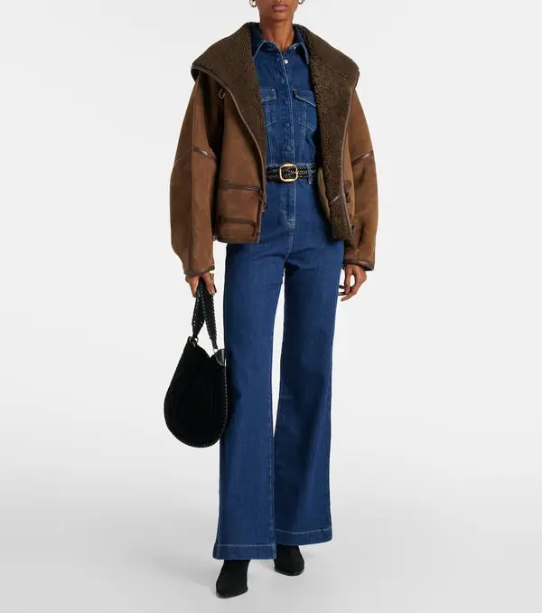 7 For All Mankind Flared Denim Jumpsuit