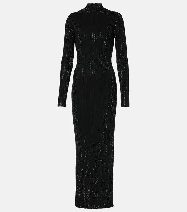David Koma Embellished Knitted Cotton Midi Dress